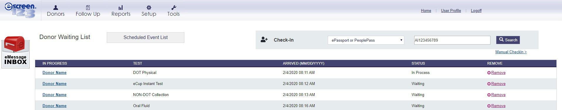 From the Donor waiting list, ensure that ePassport or PeoplePass is ...